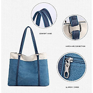 Womens Tote Bag Hobo Handbags Casual Satchel Canvas Shoulder Bag Shopper Travel Purses Blue