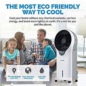 Newair Evaporative Cooler 470 CFM 250 sq. ft. Freestanding Home Air Cooler 3 Fan Speeds 1.45 Gallon Water Tank, White Easy Glide Wheels Remote Control Included