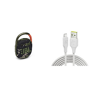 JBL Clip 4 - Portable Mini Bluetooth Speaker -(Squad) and InfinityLab InstantConnect USB-A to Lightning -Charging Cable for iPhone and iPad - White
