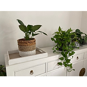 Set of 2 Wooden Serving Trays for Ottoman and Coffee Table Lap Tray (16.3x12.2x2 & 11x11x1.5 Inches, Multicolor)