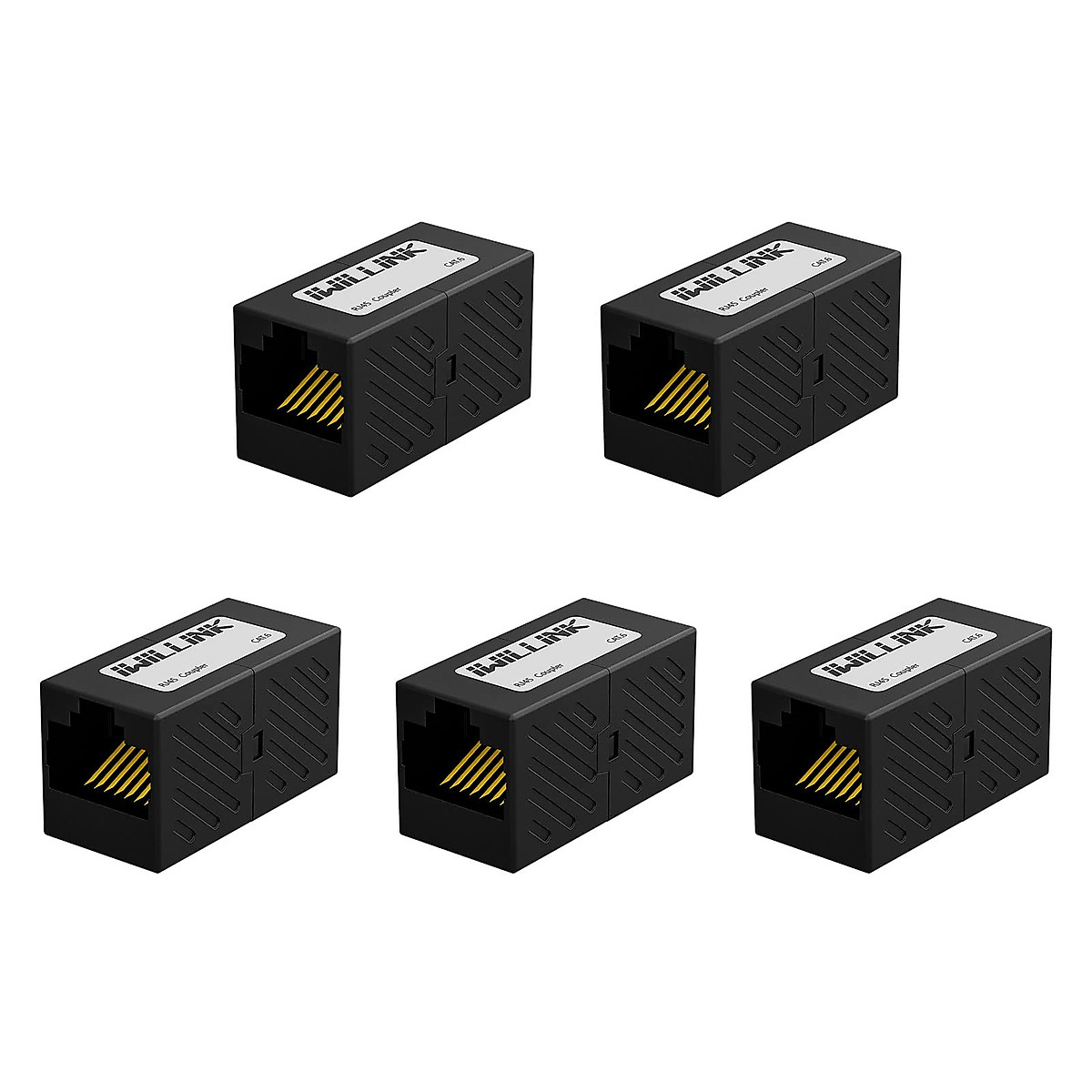 iwillink RJ45 Coupler Ethernet Connector, Female to Female RJ45 Connector for Cat7 Cat6 Cat5e Cat5 Ethernet Cable, Extender Adapter, 5 Pack, Black