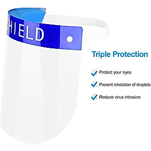 Homasen Safety Face Shield 2 Pack, All-Round Protection Cap with Clear Wide Visor Spitting Anti-Fog Lens, Lightweight Transparent Shield with Adjustable Elastic Band colors may vary (SPGMASK-2)