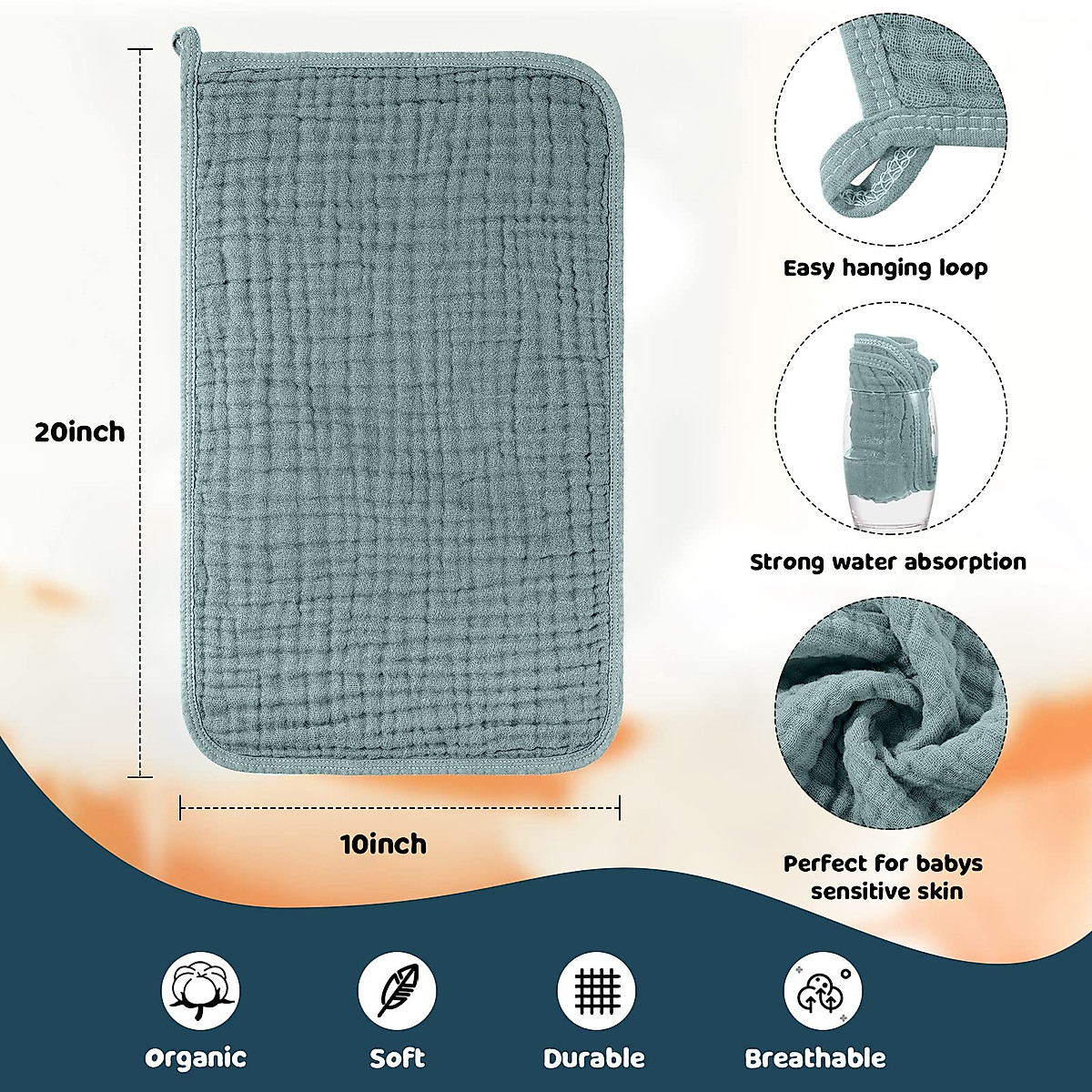 Tallew 8 Pack Baby Burp Cloth Muslin Sets Unisex Bibs Muslin Burp Cloth Cotton Burp Rags Absorbent Soft Burping Cloth (Light Color)