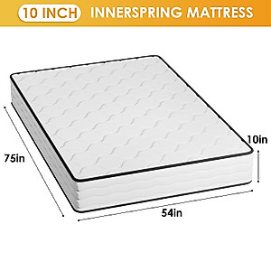 PayLessHere 10 Inch Innerspring Full Mattress Medium Firm Hybrid Mattress with Removable Cover CertiPUR-US Certified Bed-in-a-Box Pressure Relief Foam Mattress,White