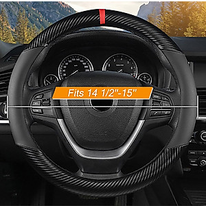 KAFEEK Car Steering Wheel Cover Men,Universal 15 inch, Microfiber Leather Carbon Fiber Black Steering Wheel Accessories, Anti-Slip, Odorless, Breathable, Black