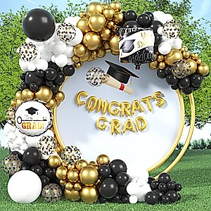 Graduation Balloon Garland Arch Kit Black White Gold Balloons for College High School Graduation Party Graduation Decorations