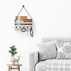 LIANTRAL Key Holder for Wall, Mail Organizer Wall Mount with 5 Key Hooks & 1 Mail Sorter, Key and Mail Holder for Wall, Entryway, Mudroom, Hallway