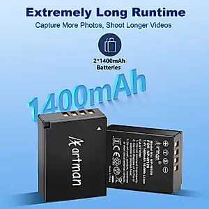 Artman NP-W126 NP-W126S Battery and LCD Dual Charger for Fujifilm X100V, X100VI, X100F, X-T100, X-T200, X-T1, X-T2, X-T3, X-T10, X-T20, X-T30 II, X-S10, X-A5, X-A10, X-E4, X-Pro2, X-Pro3 (2-Pack)