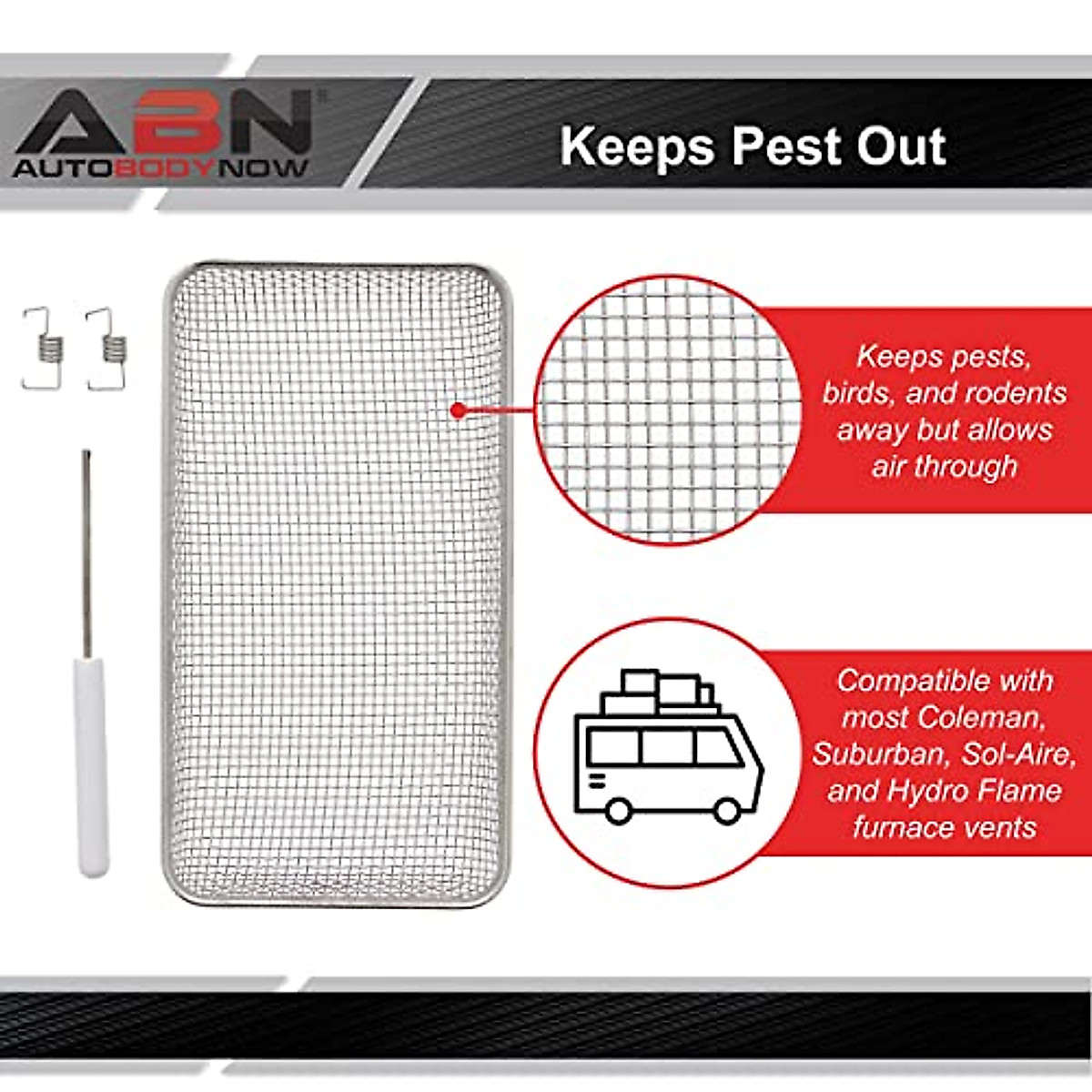 ABN RV Furnace Vent Cover Replacement & Installation Tool, 4.1in x 7.5in x 1.3in Camper Trailer Bug Insect Screen