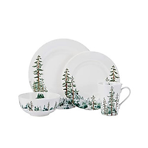 Mikasa Watercolor Forest Chip Resistant 16 Piece Dinnerware Set, Service for 4 White