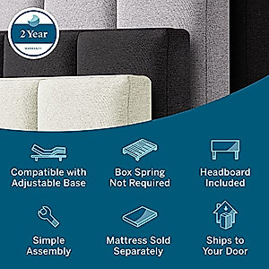 Lucid Bed Frame with Headboard – Vertical Channeled Upholstered Platform Frame – Queen Size– No Box Spring Needed - Pearl
