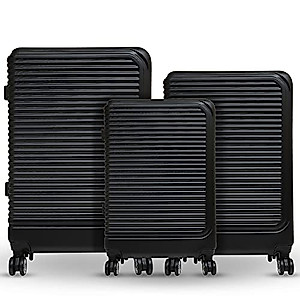 SO-FLY 3 Piece Luggage Sets Long Lasting ABS Durable Lightweight Hardshell Spinner Wheels 3pcs Hardside Suitcases with TSA Locks & 3-Year Warranty (Black)