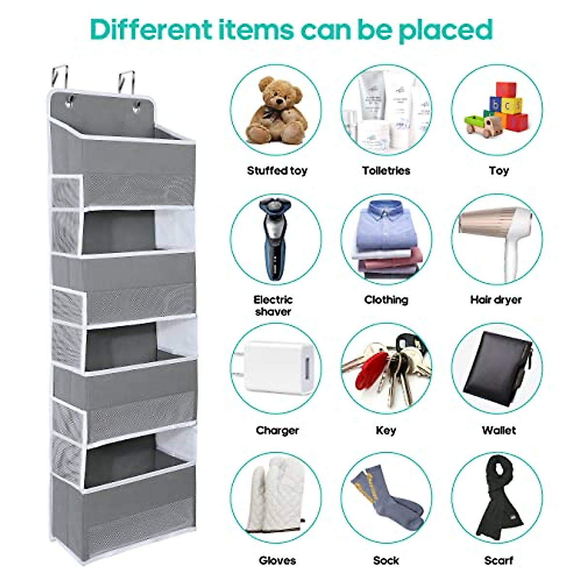 Libeder Over Door Organizer,4 Large Pockets Foldable Baby Organizer for Nursery with 6 Mesh Side Pockets, Hanging Organizer Closet Door Organizer Hanging for Pantry, Nursery,Bathroom, Kitchen(Grey)