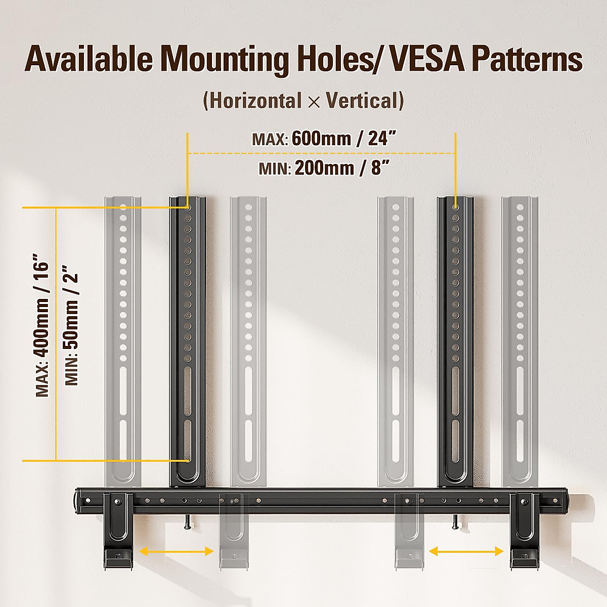 Mounting Dream Soundbar Mount, Heavy Duty Soundbar Wall Mount for Most Sound Bars With Hole/Without Hole Up to 26.5 LBS, Soundbar Bracket Height Adjust, No-Slip Base Holder Extends 3.44”-6.06”, MD5428