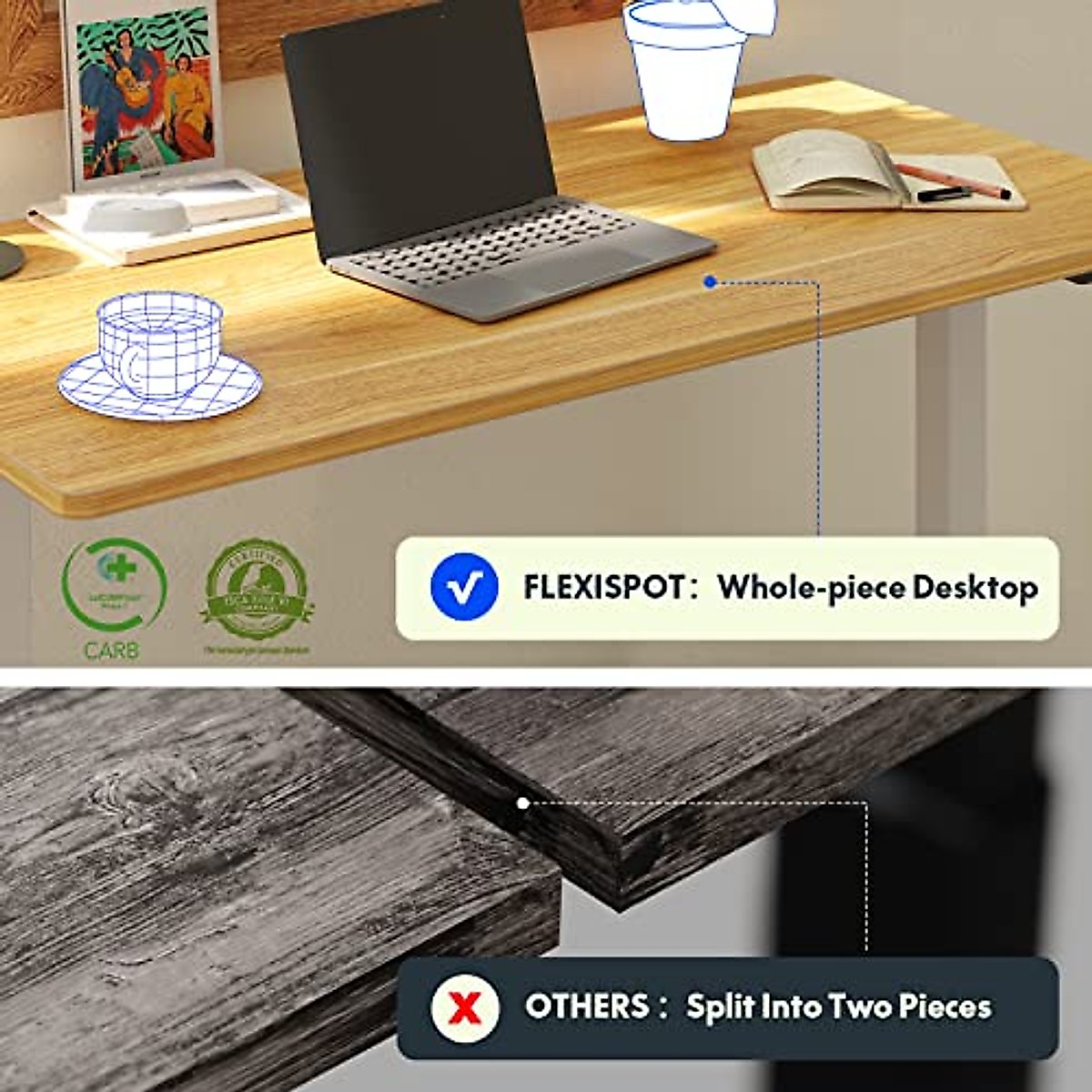 FLEXISPOT Standing Desk 48 x 24 x （28.6-46.3） Inches Height Adjustable Desk Whole-Piece Desktop Electric Stand up Desk Home Office Table for Computer Laptop (White Frame + 48 in Maple Desktop)