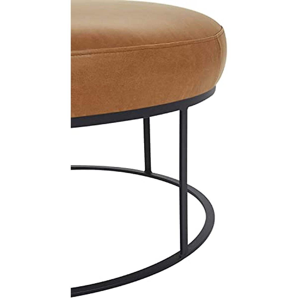 Amazon Brand – Rivet Revere Round Leather Iron-Framed Ottoman, 30.3"W, Cognac