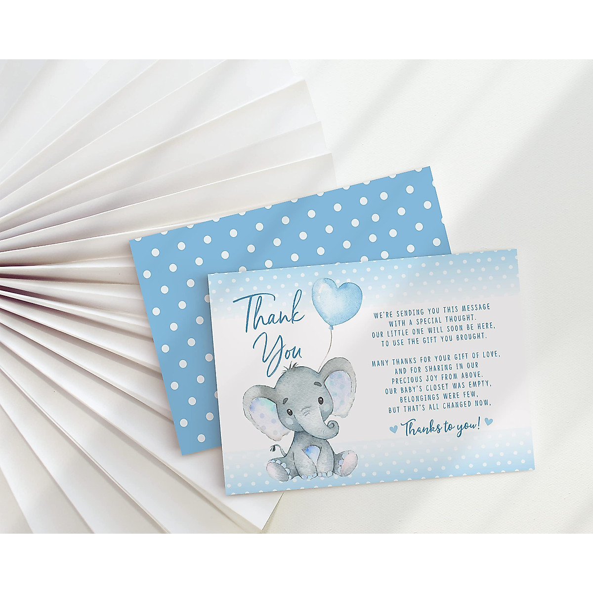 Your Main Event Prints Elephant Baby Shower Thank You Cards 20 Count Pre-written Thank You Cards, Baby Sprinkle Blue Dots