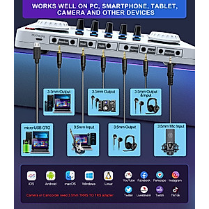 Podcast Equipment Bundle, tenlamp Q8 Podcast Microphone with Sound Board Voice Changer Mixer Controller, Studio Live Sound Card Kit for PC Smartphone Recording Live Streaming