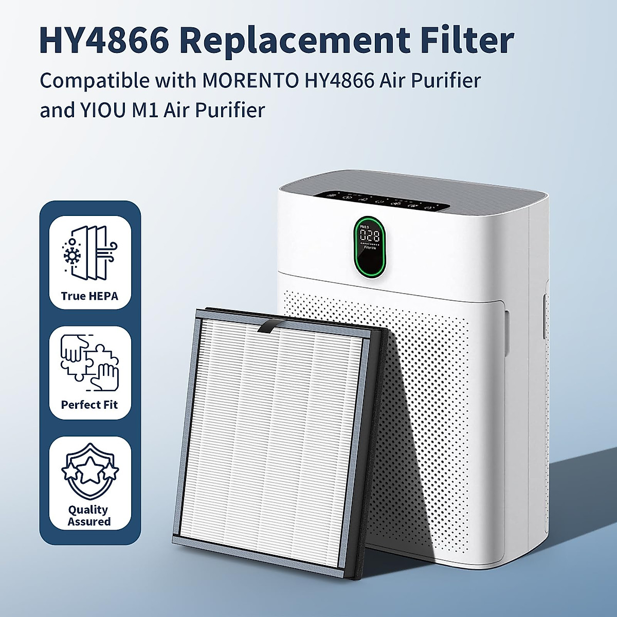 HY4866 Replacement Filter for MORENTO HY4866 Air Puri fier and YIOU M1 Air Puri fier, 4 Pack with 4 Extra Pre-filter, Enhanced Version