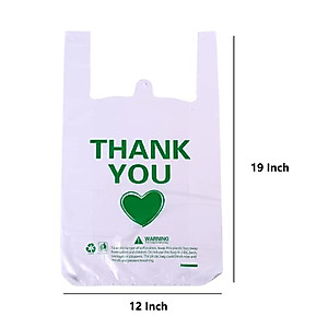 ysmile Plastic Grocery Bag Thank You Reusable T Shirt Plastic Merchandise Bag for Small Business Food To Go Bag with Handle 12x19 Inch 50 pcs Carry Out