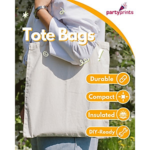 PartyPrints 5 Pack 15x16 Large Premium Cotton Canvas Tote Bag, Reusable Blank Plain Bulk Sublimation Natural Beige Cloth Bags with Handles for Gift, Beach, School, Work, DIY, Craft, Shopping, Painting