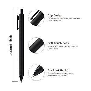 KACO Retractable Gel Pens 0.5mm Extra Fine Point, Pack of 10, Black Barrel with Black Ink