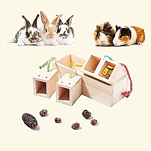YeeBeny Wooden Small Animals Enrichment Foraging Toy, Interactive Hide Treats Puzzle Snuffle Game, for Rabbit, Hamster, Guinea Pig, Chinchilla, Bunny and Other Small Rodent Pets, Feeder Training Toys