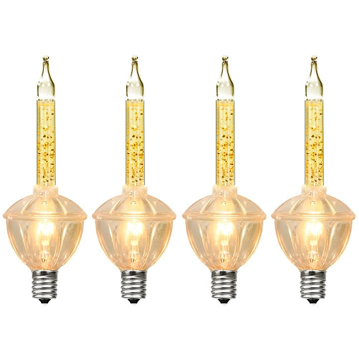 4 Pack Christmas Bubble Replacement Bulbs, Gold Glitter Vintage Christmas Bubble Light Bulbs, C7/E12 Candelabra Base Light Bulbs for Bubble Lights