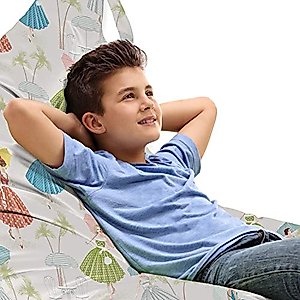 Lunarable Retro Lounger Chair Bag, Woman with Polka Dotted Vintage Dresses Holding Parasols Colorful Sixties Setting, High Capacity Storage with Handle Container, Lounger Size, Multicolor