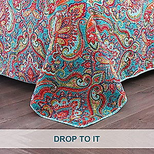 Qucover Quilts Queen Size 3-Piece Paisley Bedspread Quilt Sets, Soft Cotton Microfiber Quilt Bedding Set with 2 Pillowcase, Lightweight Bedspread for Queen Beds, 90x98 Inch