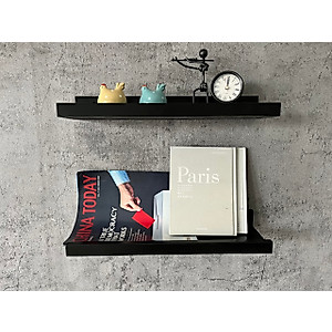 Picture Ledge Shelf,Long Floating Shelves Kids Bookshelf Wall Mounted 16 Inch, Large Pine Wood Wall Shelves for Storage, Rustic Hanging Shelves for Living Room,Bedroom Decor Books Photo Frames Black