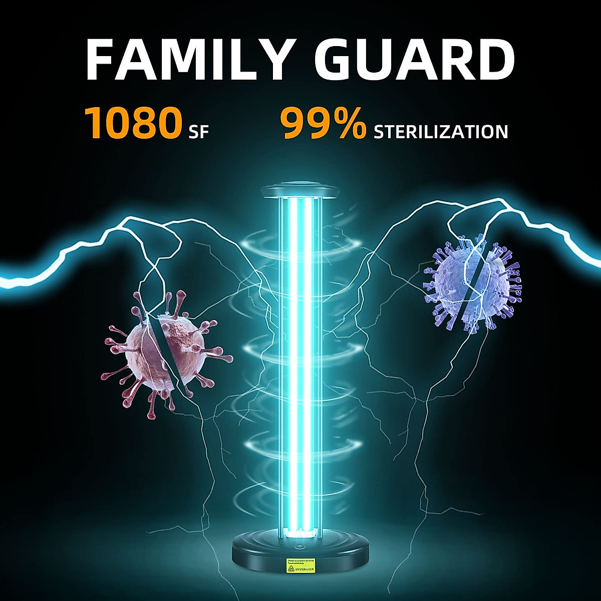 JTAPURE Ultraviolet Lamp, 100W Ozone Free UV Light Purifier for Large Room, with Three-Step Timing Remote Control, Blue Light, Up to 99.9% Purification for Bathroom, Bedroom, Toilet