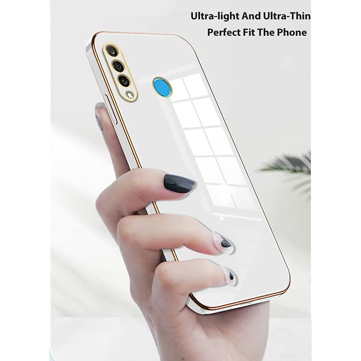Wousunly Compatible with Huawei P30 Lite Case Silicone Pink, Plating Huawei P30 Lite Phone Case Shockproof Thin and Soft Cover (White)