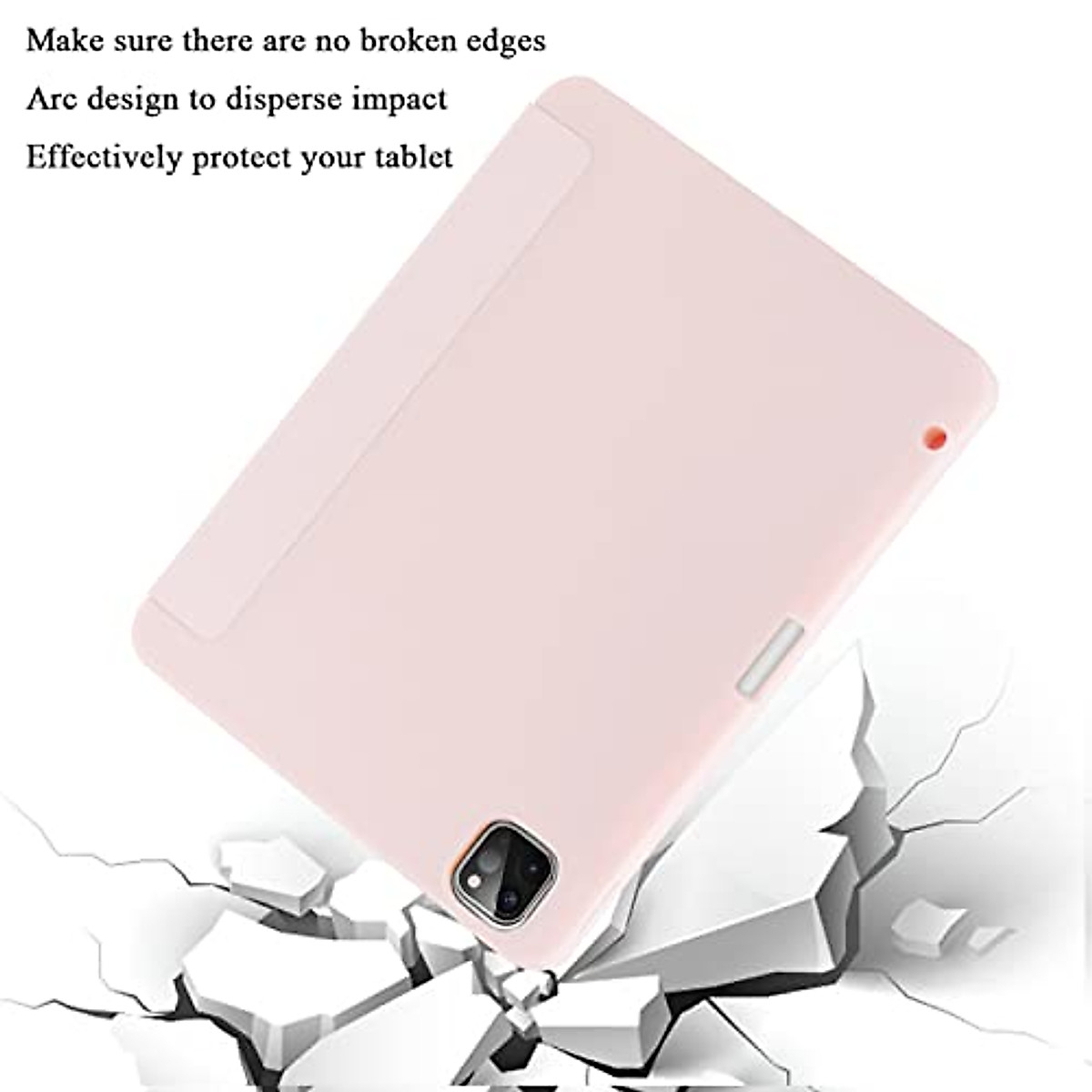 SIWENGDE Cases for iPad Pro 12.9 Case 6th/5th/4th Generation (2022/2021/2020) with Pencil Holder [Apple Pencil Wireless Charging] Soft TPU Smart Tri-fold Stand Protective Cover(Pink)