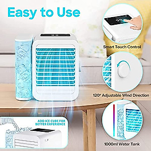 Portable Air Conditioner Fan: Evaporative Mini Air Cooler with 𝟳 𝗖𝗼𝗹𝗼𝗿𝘀, USB Personal Air Cooler Desktop Cooling Fan with 𝟭𝟬𝟬𝟬𝗺𝗹 𝗟𝗮𝗿𝗴𝗲 𝗪𝗮𝘁𝗲𝗿 𝗧𝗮𝗻𝗸 for Room Office Home
