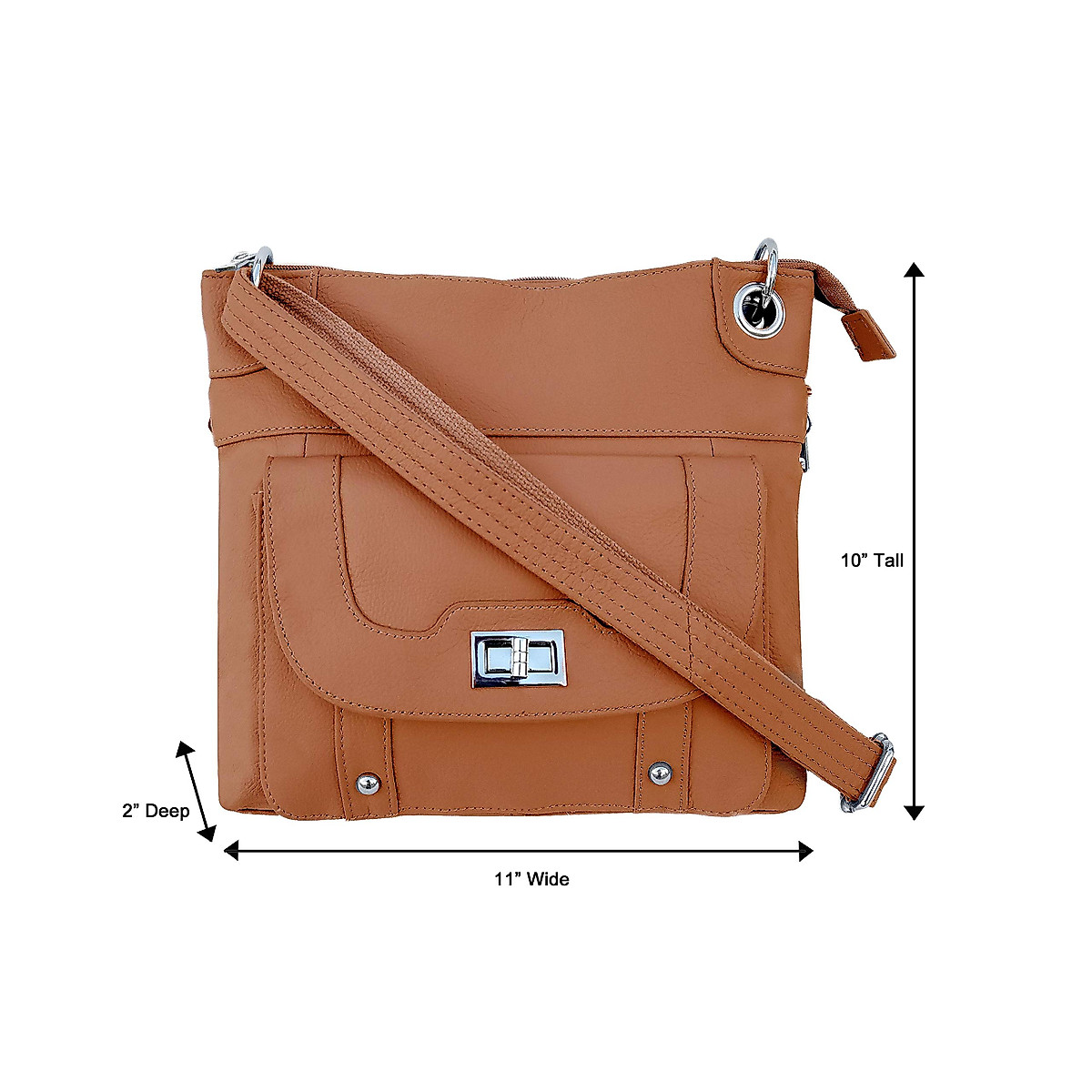 Concealed Carry Gun Purse - Twist Lock Pocket Crossbody Bag by Roma Leathers (Light Brown)