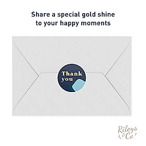 Rileys Thank You Stickers Roll | 500-Count, Gold Foil - Envelope Seals for Small Business, Bubble Mailers, Baby Shower, Wedding, Gift Cards, Graduation (Navy Blue)