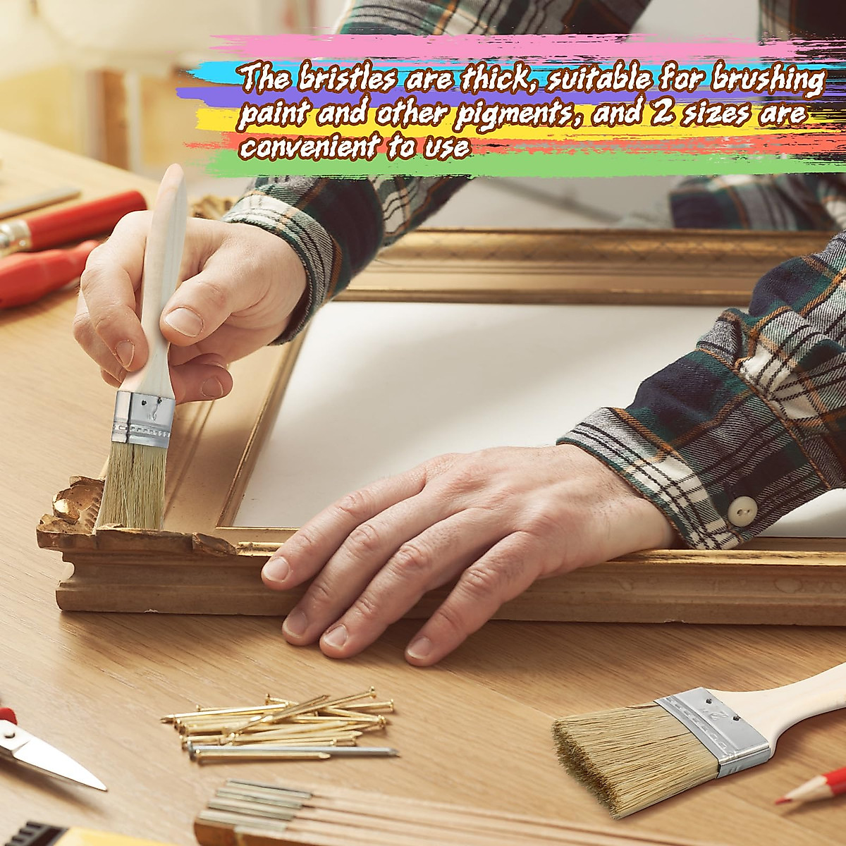 Skylety 100 Pcs Chip Paint Brushes Bulk 1 Inch 2 Inch Assort Size Paint Brushes Household Bristle Paintbrushes Disposable Stain Brushes for Painting, Glue Varnish Oil Stain, Art Crafts Furniture Deck