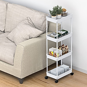 Sooyee 4-Tier Rolling Cart,Utility Carts with Wheels,Cute Room Decor,Organization and Storage for Office,Bedroom,Bathroom, Kitchen, Living Room, Laundry Room,Grey
