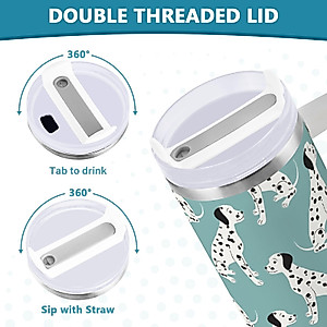 KEEPREAL 40 oz Cute Dalmatian Tumbler with Handle, Insulated Sports Water Bottle with Lid and Straw, Thermal Stainless Steel Travel Coffee Mug Cup