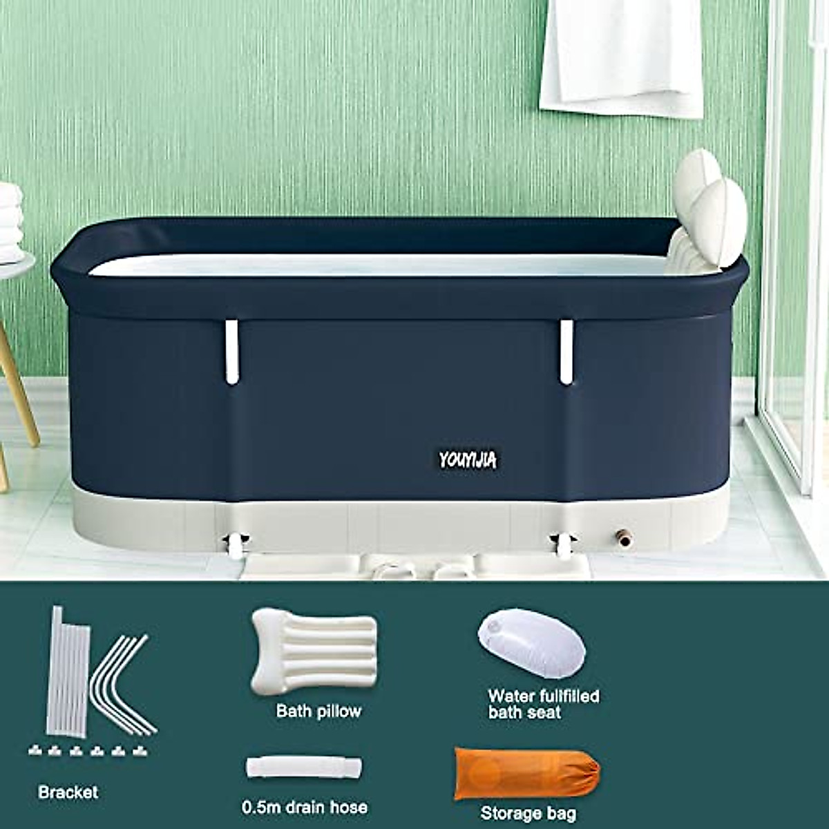 Foldable Ice Bath Tub Cold Plunge Tub for Adults 47 Inch Portable Hot SPA Bath Tub Bathtub Concise