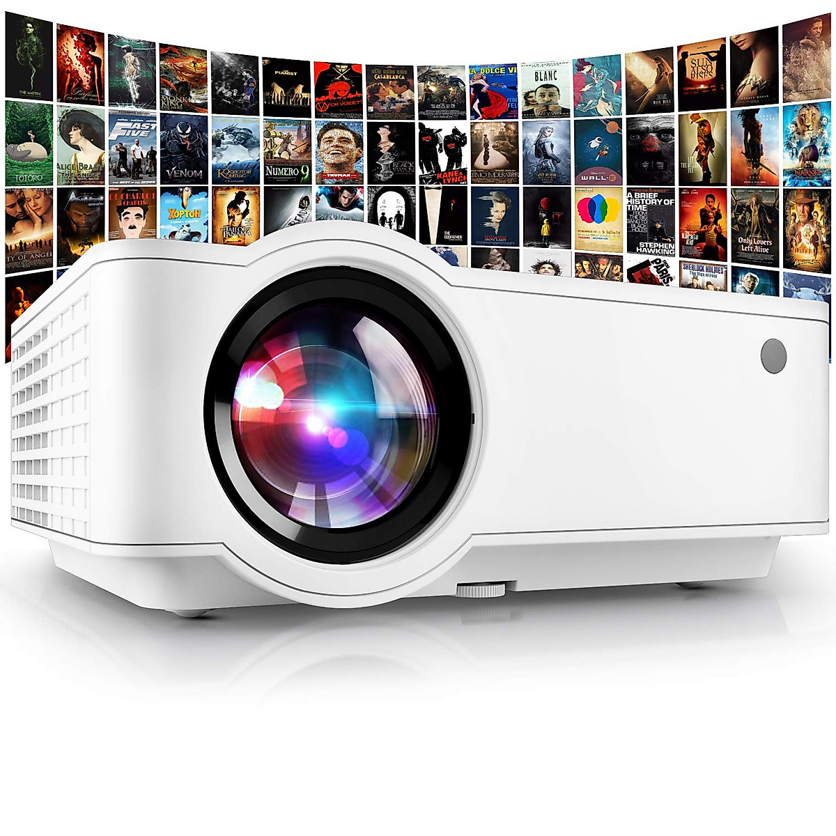 Mini Projector 7500 Lux 210" Projector 1080P Supported Display with 52000 Hrs LED Movie Projector Compatible with Phone Computer Laptop USB HDMI VGA-Home Office Outdoor Entertainment