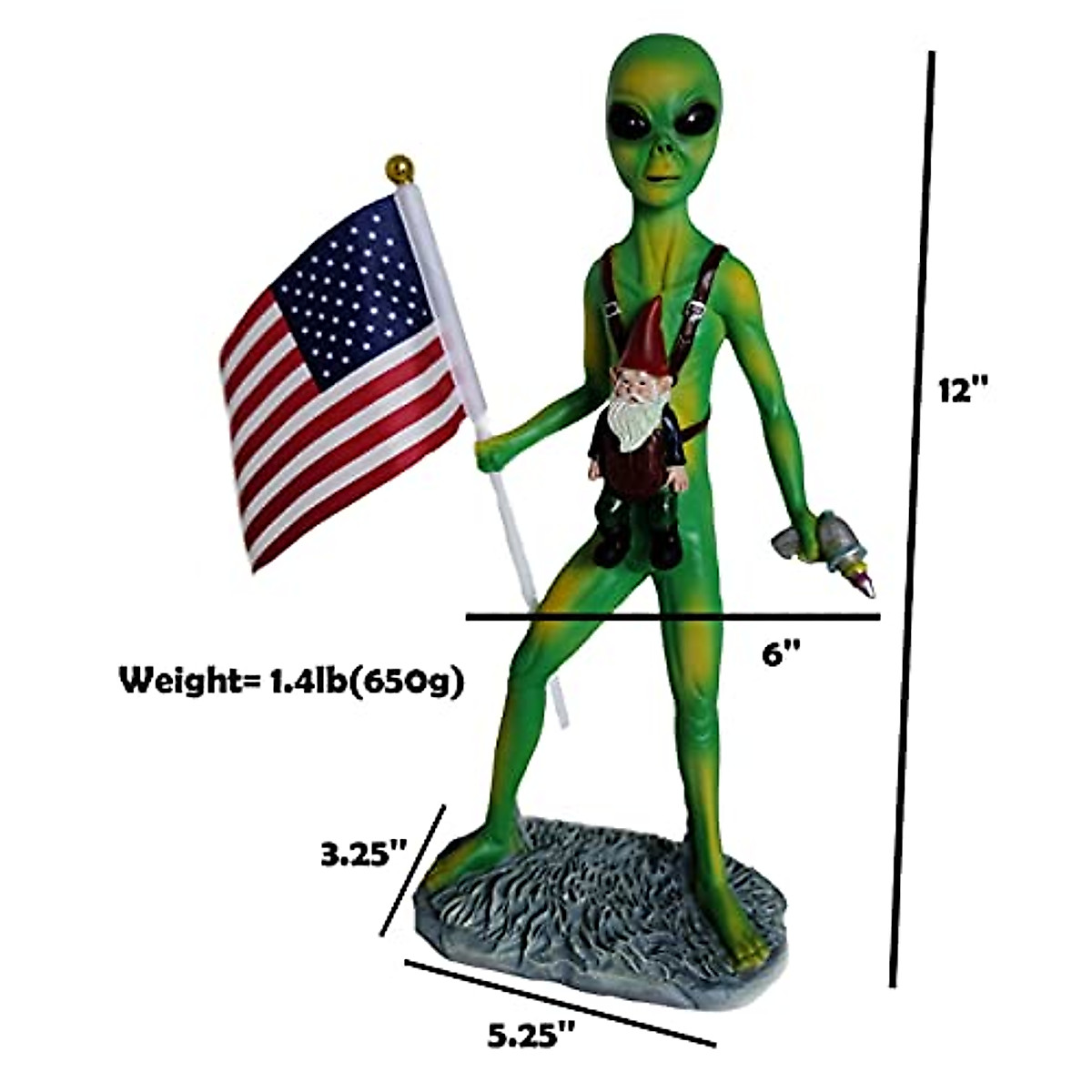 Funny Guy Mugs Alien and A Gnome Statue - Indoor or Outdoor Garden Gnome Sculpture for Patio, Yard or Lawn