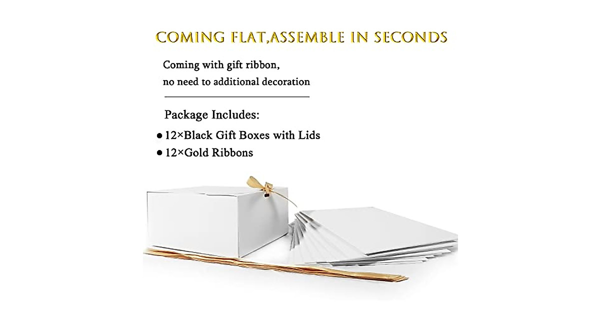 12 Pack White Gift Boxes w/ Lids & Gold Ribbon - Wedding, Party