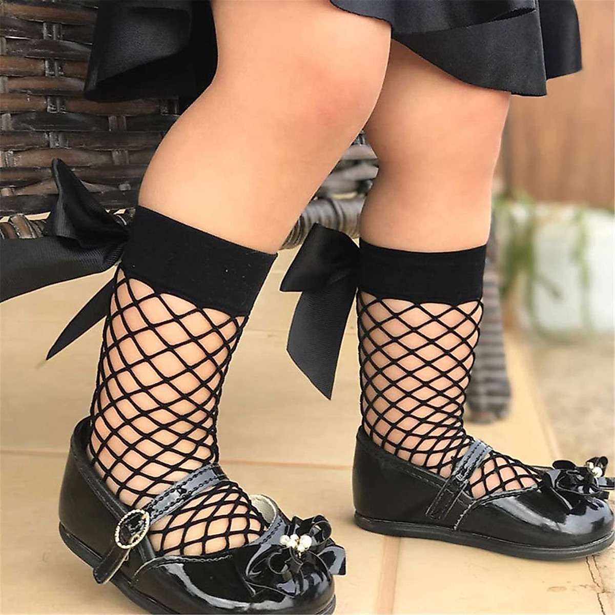 AYIYO Toddler Kids Girls Fishnet Stockings Mesh Fancy Sock Glitter Tights Summer Dress Socks 2 Pairs (Black+White, 1_year)