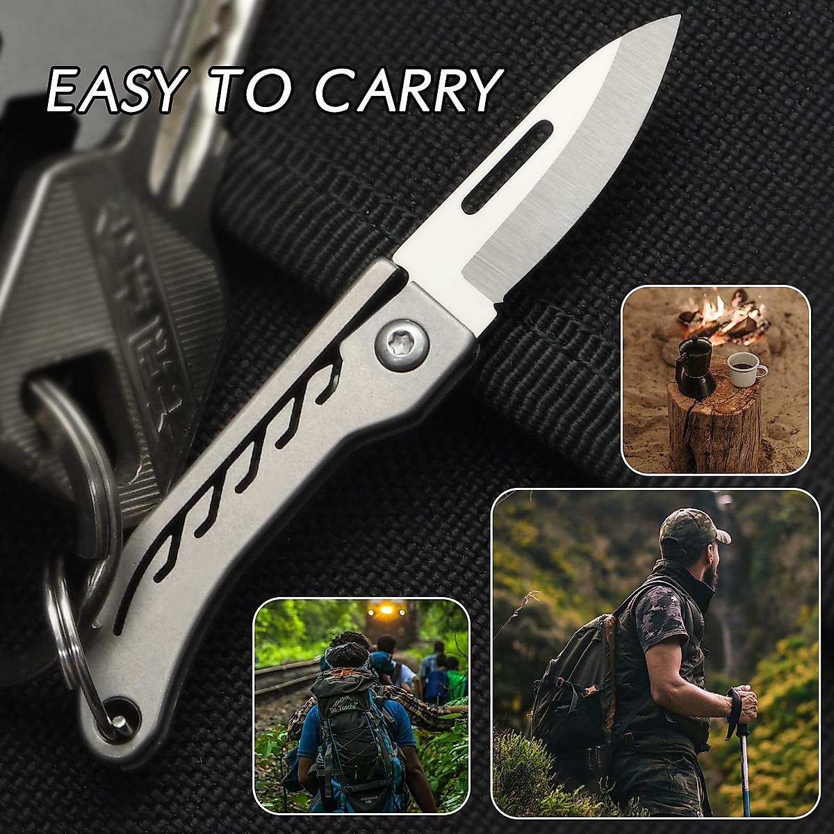 PJYTAC Mini Titanium Folding Pocket Knife, Very Small Portable Keychain Knife for Daily Use and Outdoors