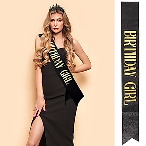 Velscrun Black Crystal Birthday Tiara Crowns for Women Girls Princess Crown with Combs Birthday Girl Headband Sash Happy Birthday Party Decorations Birthday Gift Cake Topper Hair Accessories