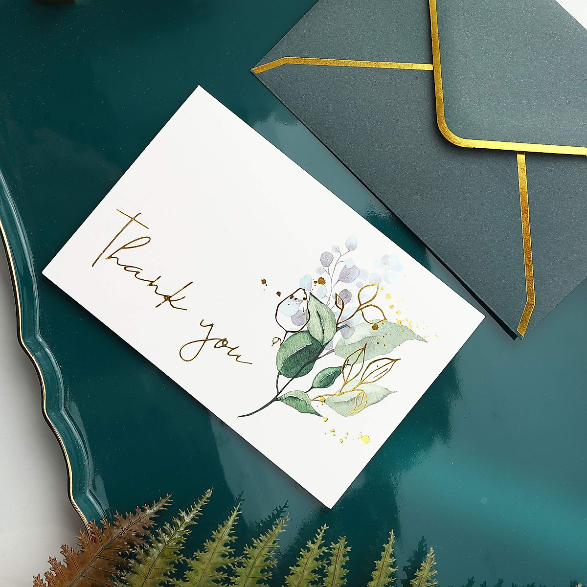 Heavy Duty Thank You Cards with Envelopes - 36 PK Gold Notes 4x6 Inches Baby Shower Wedding Small Business Graduation Funeral Bridal (Greenery)