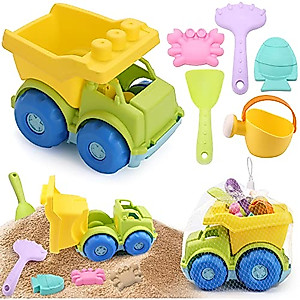 LotFancy Beach Sand Toy Set for Kids, Pack of 6, Snow Toys for Toddlers, Outdoor SandboxToy with Sand Truck, Watering Can, Shovel, Rake, Sand Crab, Fish Molds for Boy Girl on Christmas Day