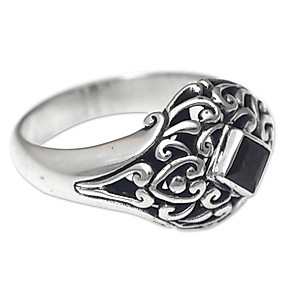 NOVICA Artisan Handmade Garnet Dome Ring Sterling Silver Artisan Crafted Jewelry Red Domed Single Stone Cocktail Indonesia Birthstone [crownbezel 0.5 in L x 0.6 in W x 0.2 in H Band Width 4 mm W] '